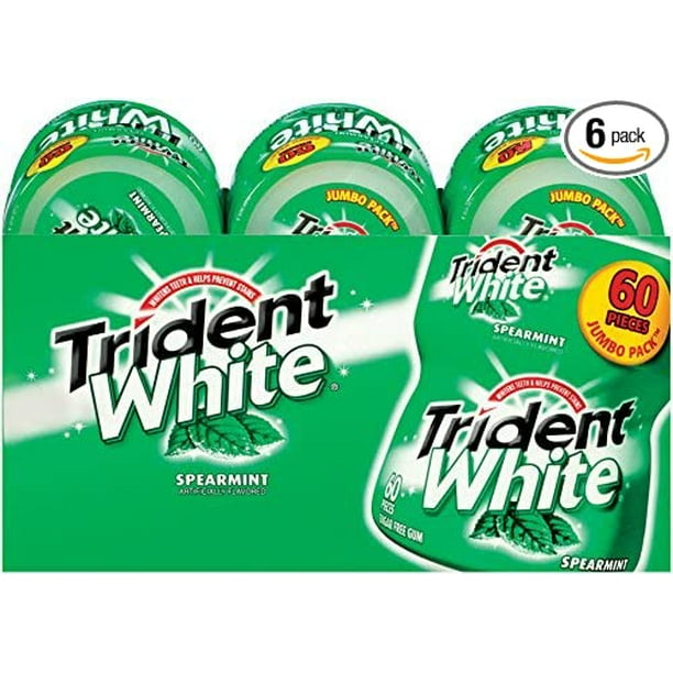 Trident White Sugar Free Gum Spearmint 60 Piece 6 Pack Walmart