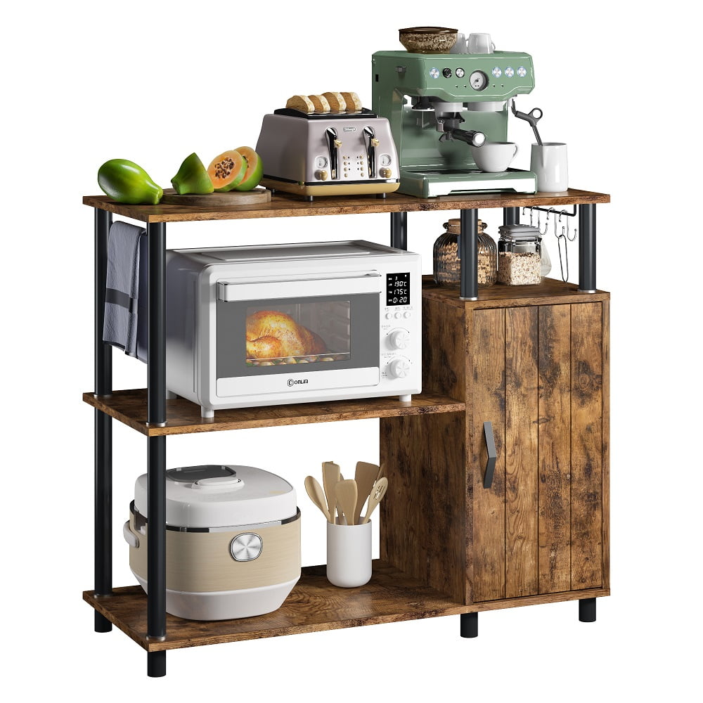 Bestier 4-Tier Wooden Kitchen Bakers Rack with Cabinet Microwave Oven ...