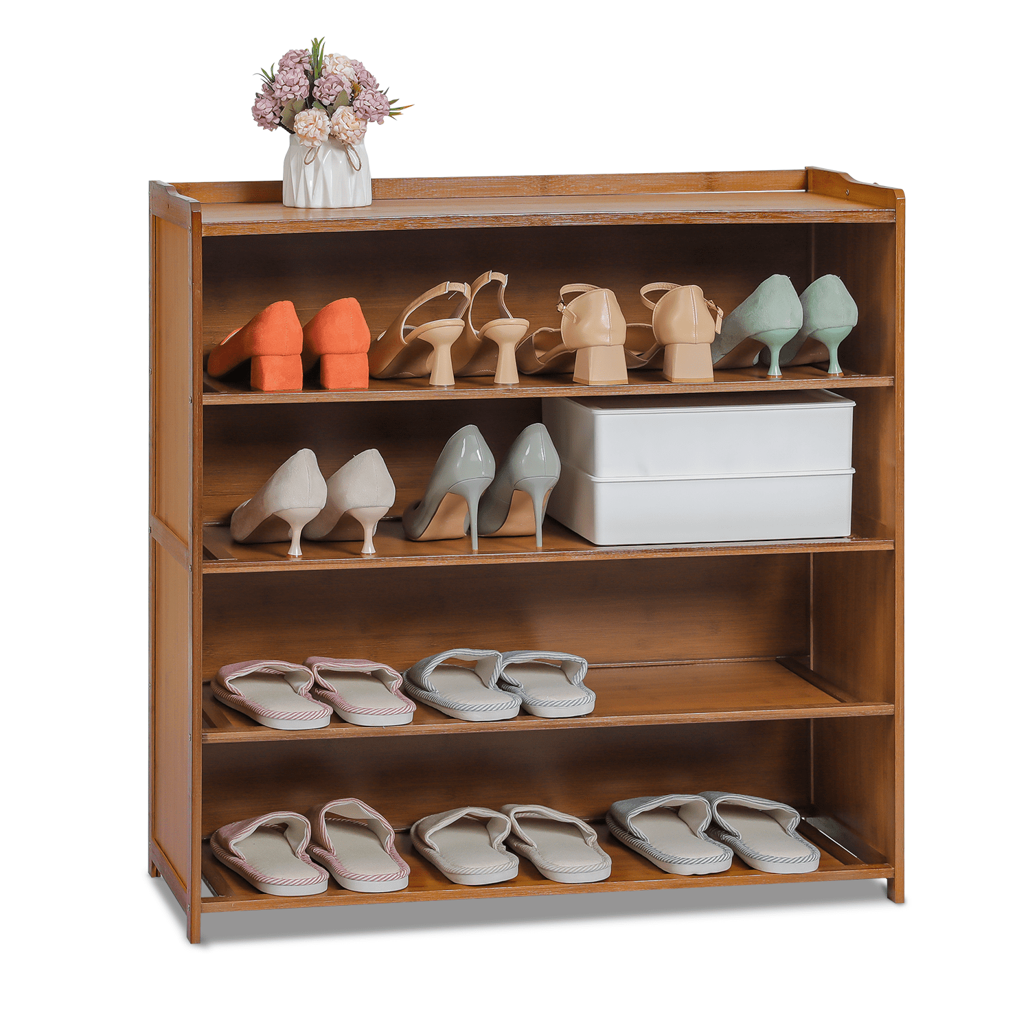 MoNiBloom Bamboo 5 Tiers Modern Shoes Rack, 20 Pairs Open Storage Shelf ...