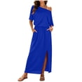 HOMBOM Dresses for Women Boat Neck Long One Shoulder Maxi Short Sleeve ...