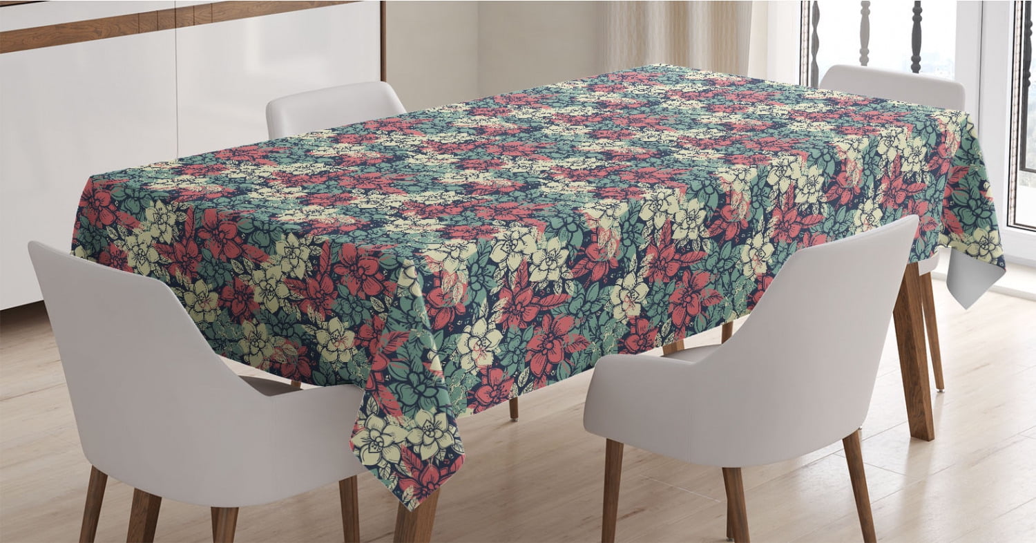 Abstract Tablecloth, Romantic Garden Pattern with Flowers Vintage and ...