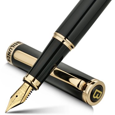 BEILUNER Black Fountain Pen,Stunning Luxury Pen,24K Gilded Nib(Medium ...
