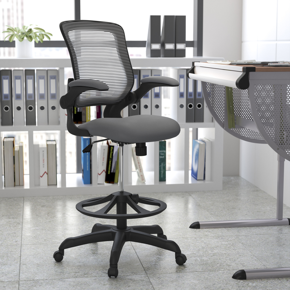 Emma + Oliver Mid-Back Dark Gray Mesh Ergonomic Drafting Chair with ...
