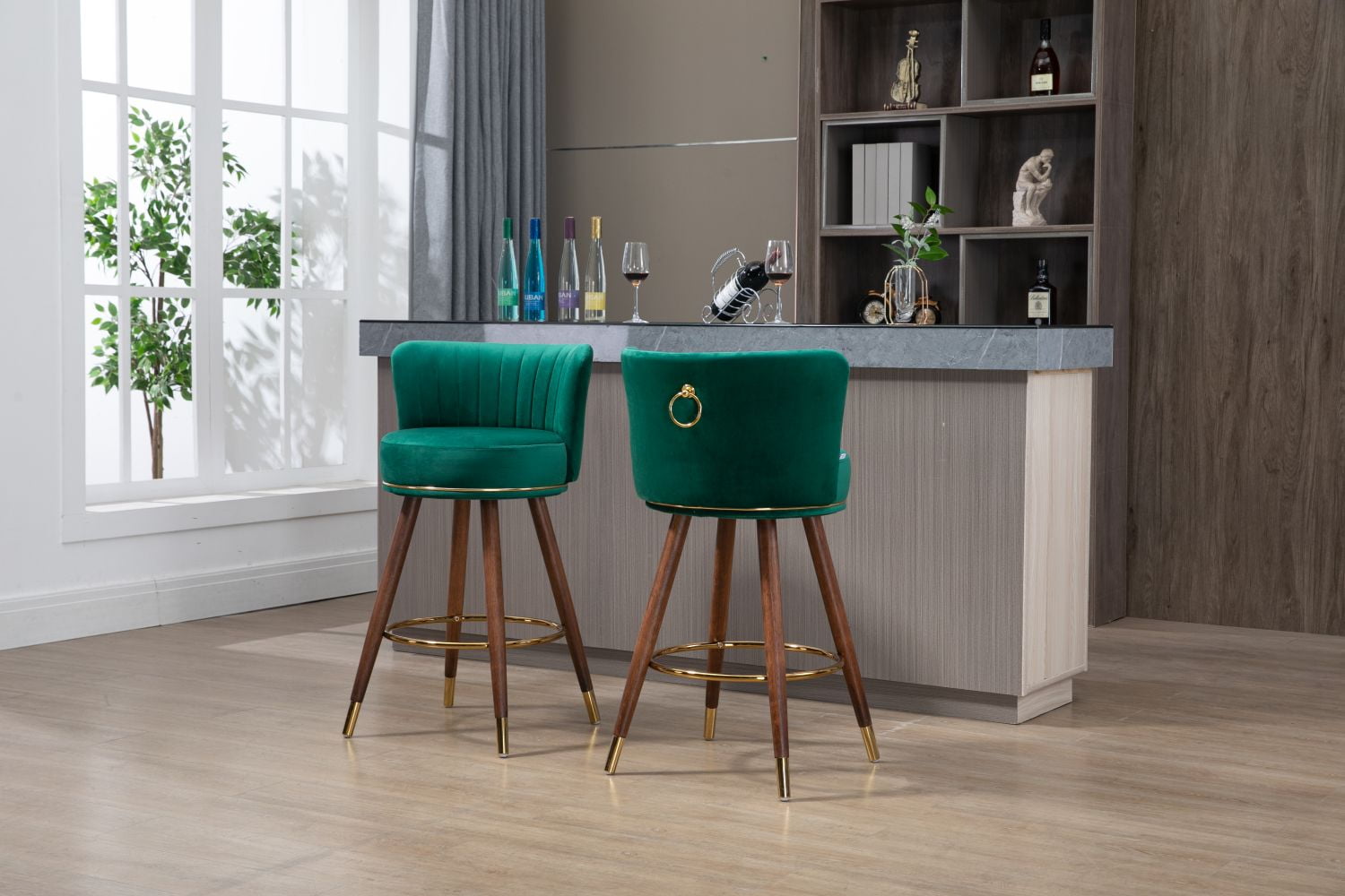 Bar Stools Set of 2, Counter Height Stools with Footrest & Thickened ...