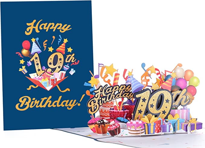 iGifts And Cards Happy 19th Blue Birthday 3D Pop Up Greeting Card ...