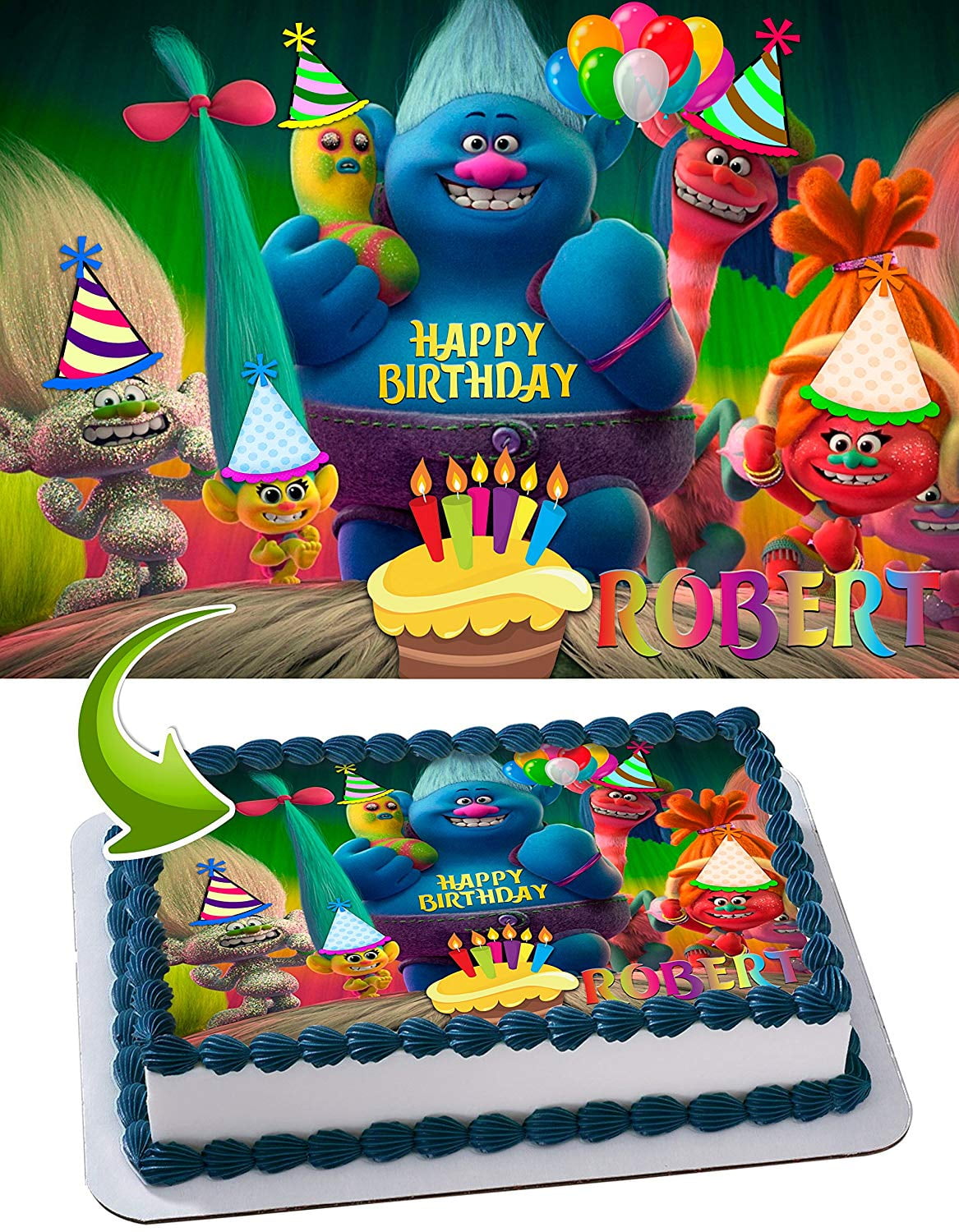 Trolls - Edible Cake Topper - 11.7 x 17.5 Inches 1/2 Sheet rectangular ...