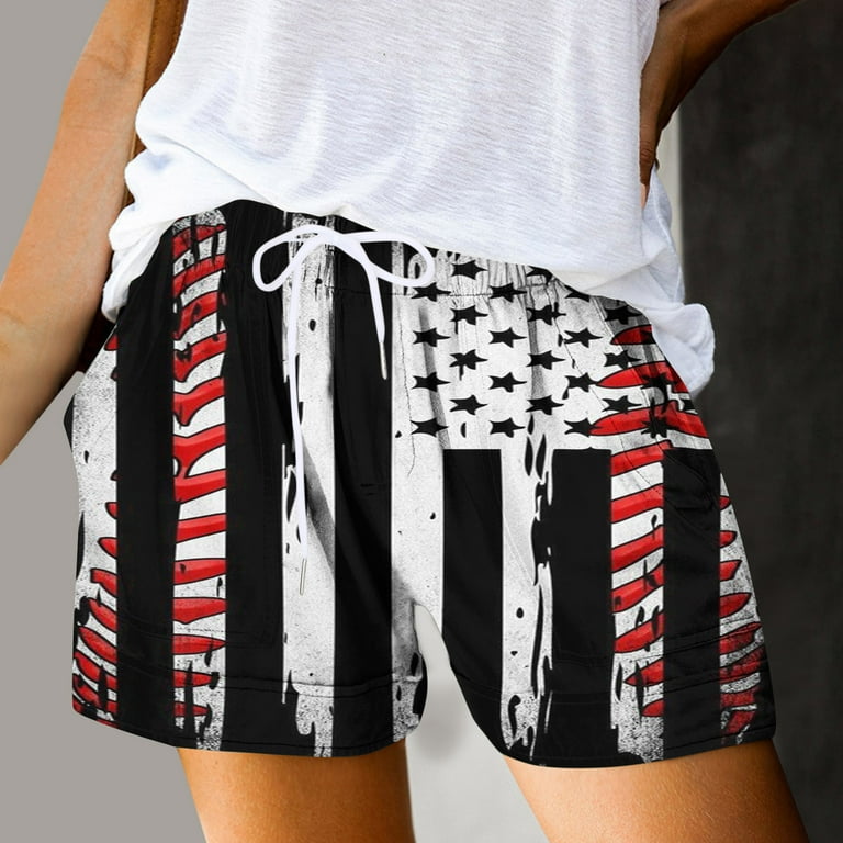 American Flag Pockets High Waisted Shorts