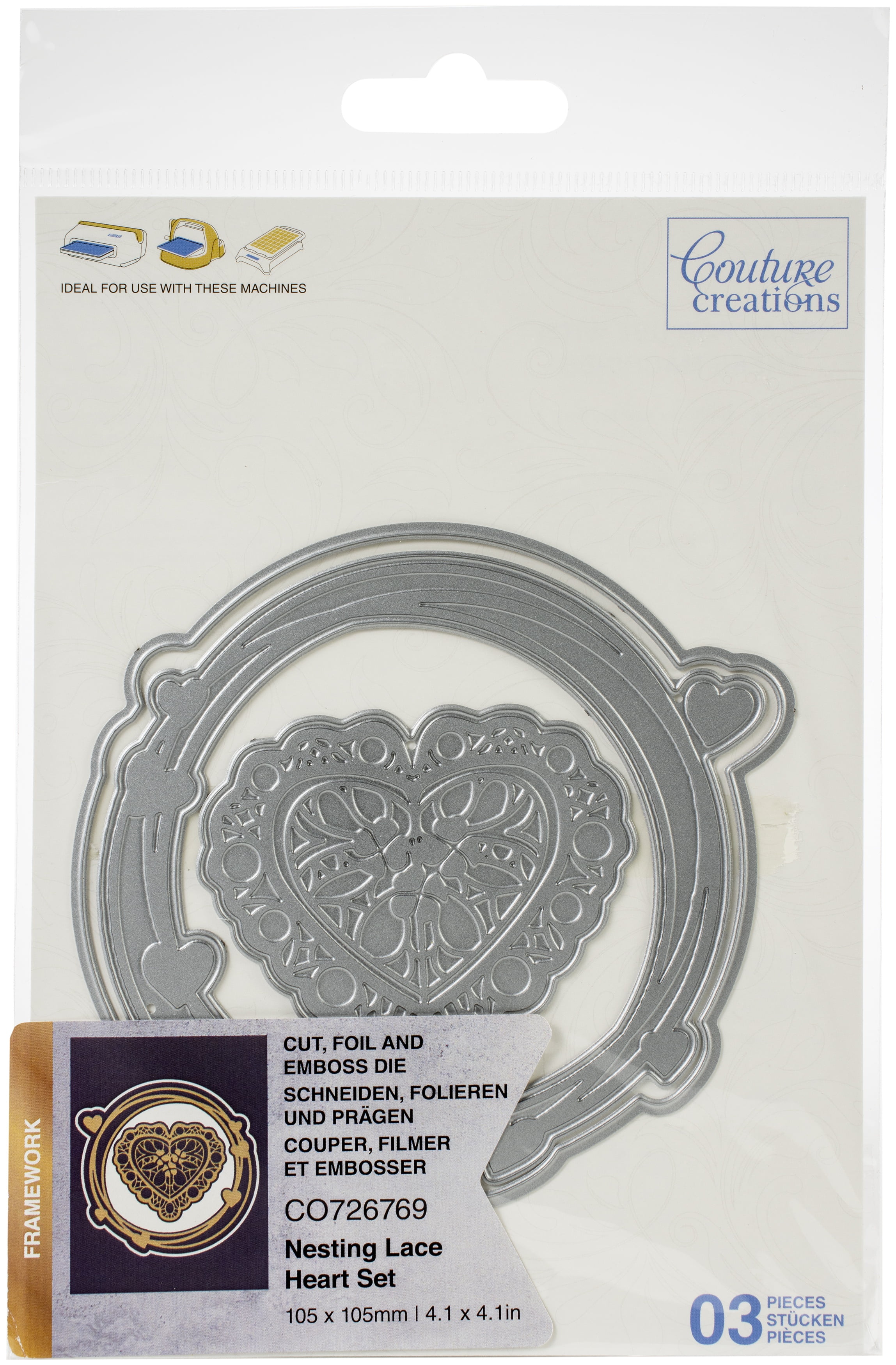 Couture Creations Cut, Foil & Emboss Nesting Dies-Lace Heart Frame ...