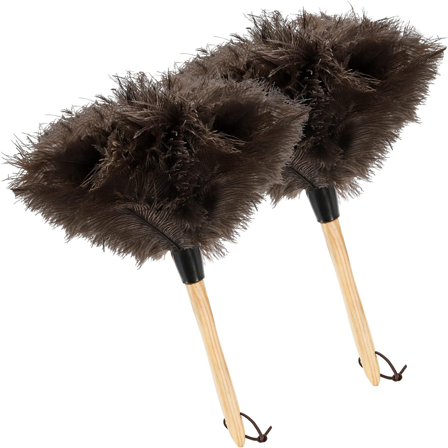 TRAHOO-2 Pack Ostrich Feather Duster with Wood Handle, Natural Fluffy ...