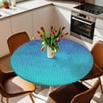Blue Gradient Stained Round Fitted Tablecloth with Elastic Edged, Glass ...