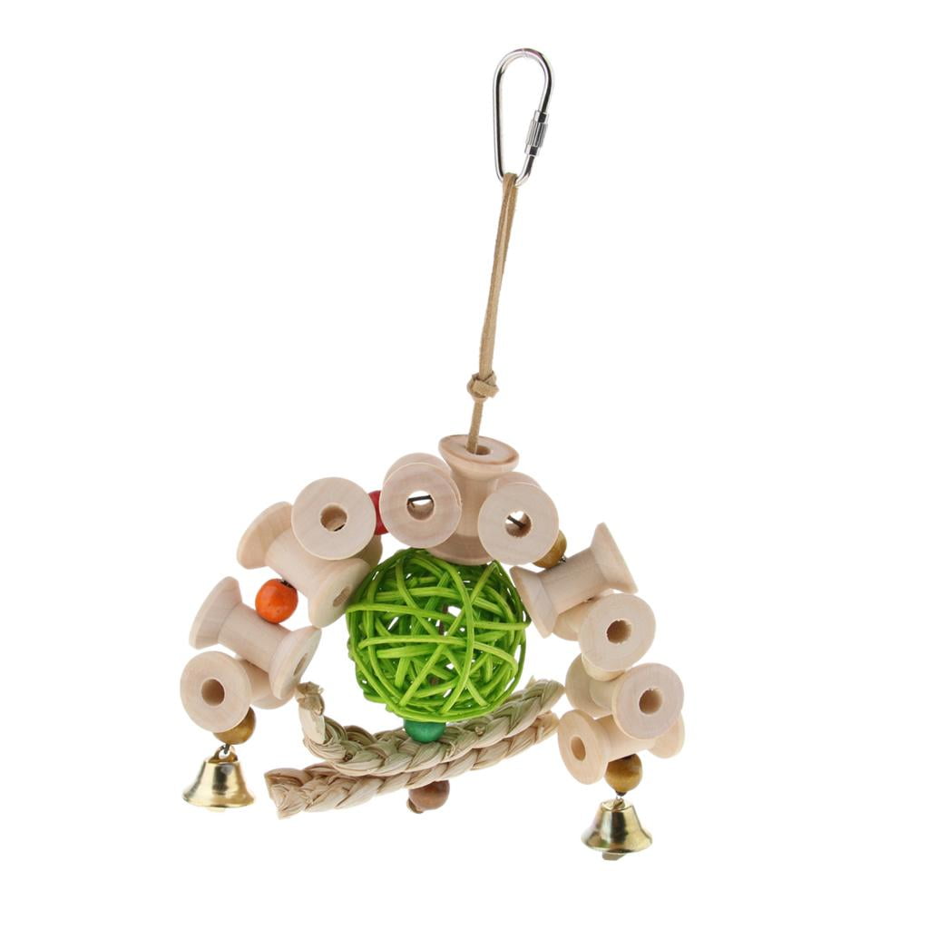 Bird Parrot Wood Blocks Rattan Ball Toy Foster Interactive Play And ...