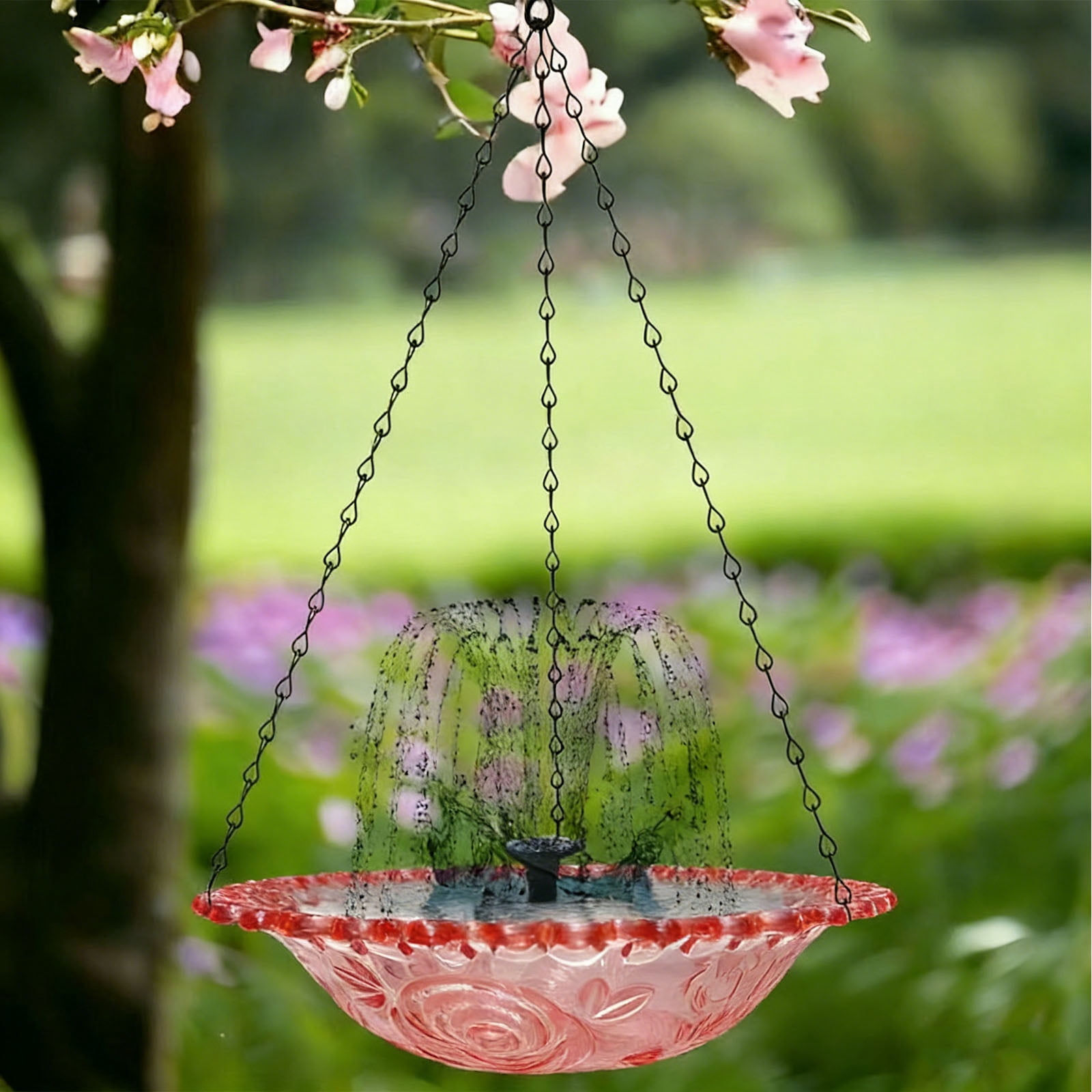 Hanging Solar Bird Bath Fountain, Solar Powered Cascading Outdoor Water ...
