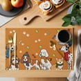 Cartoon Puppy Cotton Linen Placemats Set of 8, Dag Paw Print Bone Balls ...