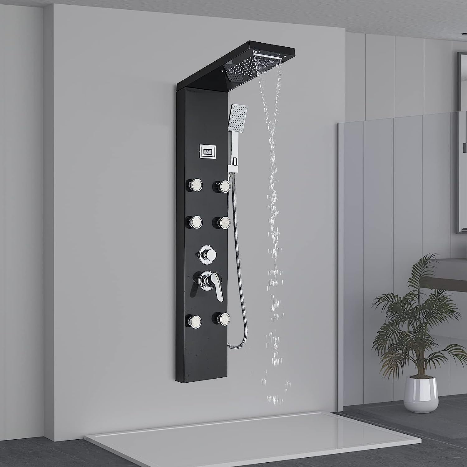 Shower Panel Tower Rain&Waterfall Handheld Shower Massage System Black ...