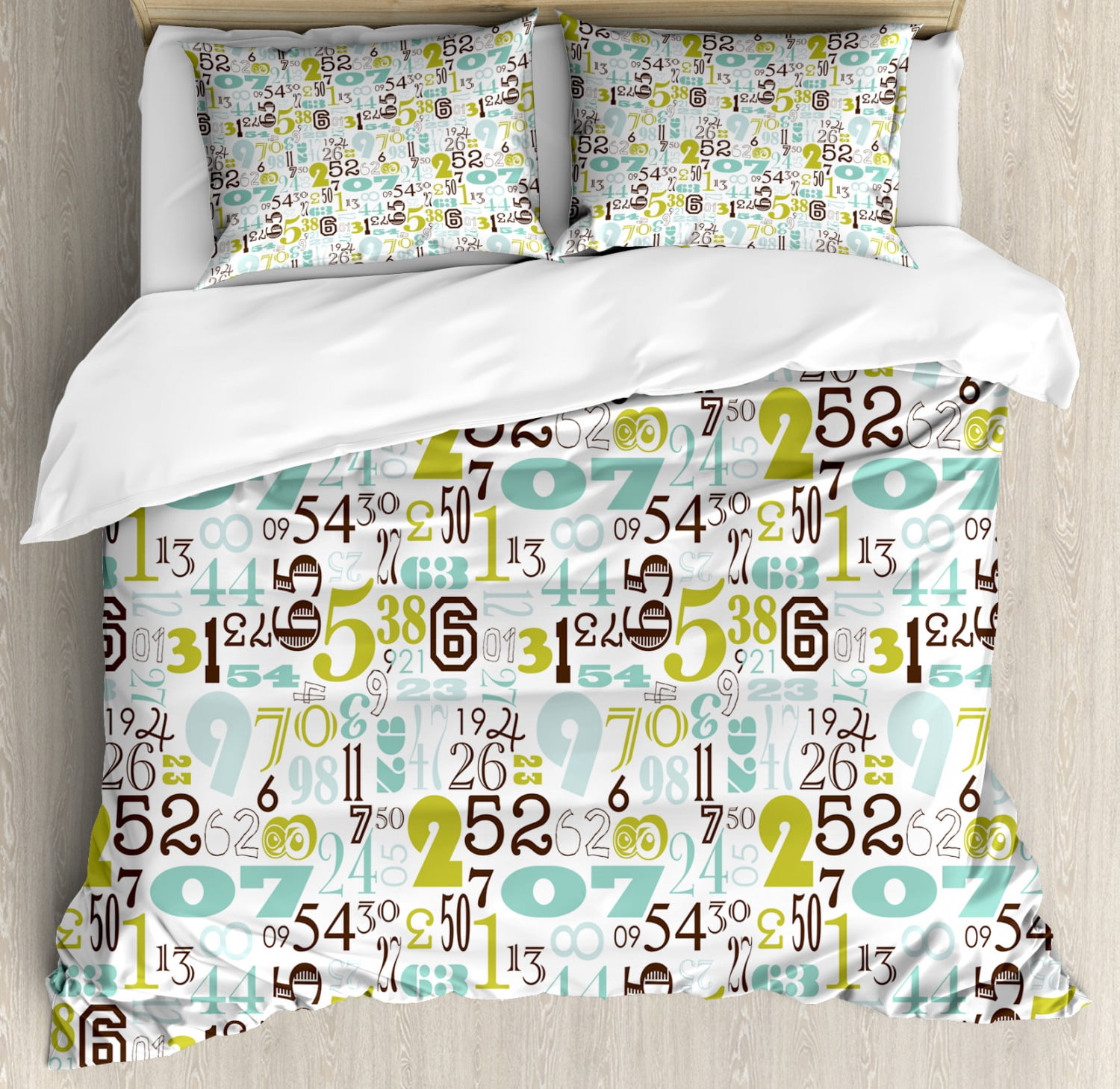 Numbers Duvet Cover Set Queen Size, Typography Pattern Colorful ...