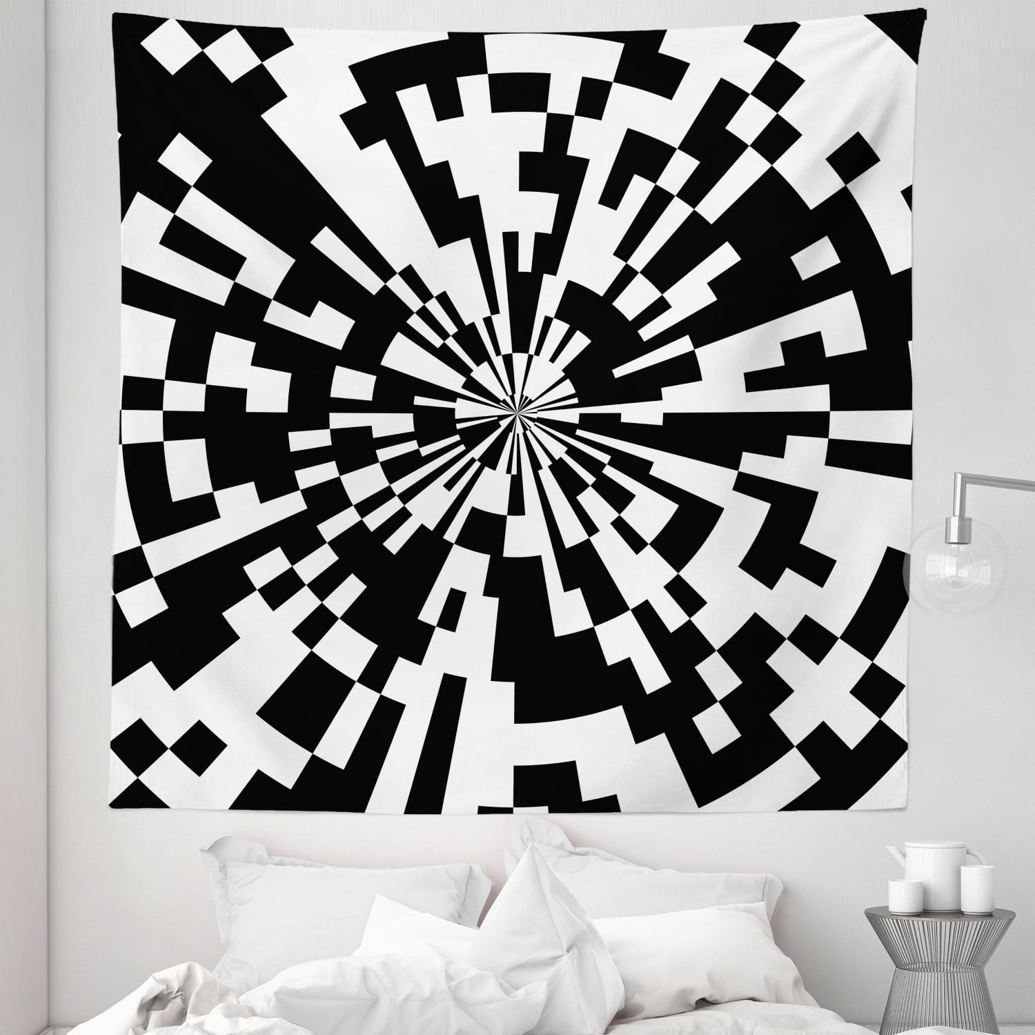 Abstract Tapestry, Modern Themed Monochrome Radial Mosaic Shapes ...