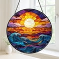 Beach Sunset Stained Glass Window Hanging – Decorative Coastal Sun ...