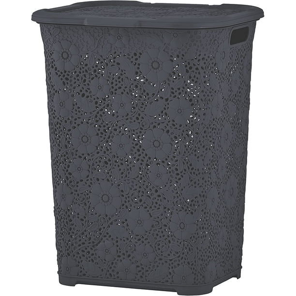 Superio 50L Large Lace Plastic Laundry Hamper with Lid - Grey - Walmart.com