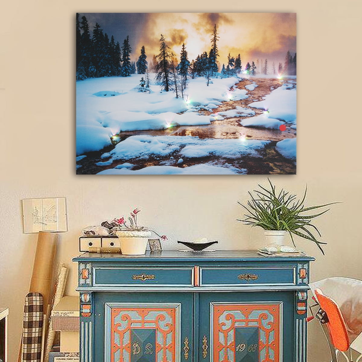 LED Lighted Light-up 15'' Snow Cabin Canvas Art Picture Print Home Wall ...