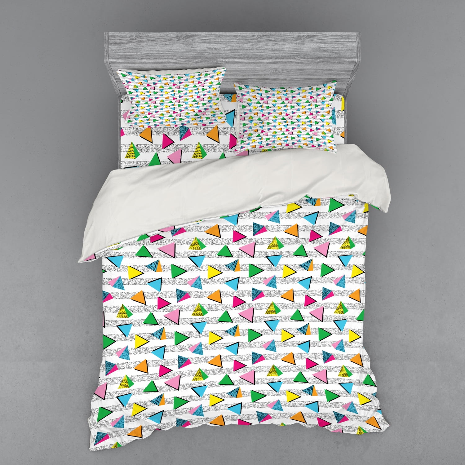Geometric Duvet Cover Set, Vintage Contrast Toned Triangles with Dots ...