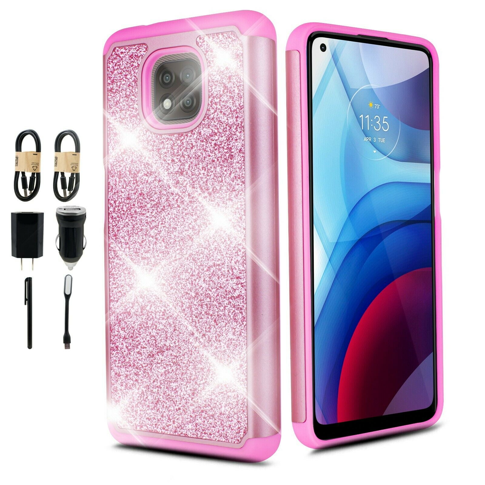 Value Pack + for Motorola Moto G Power 2021 with Temper Glass Glitter ...