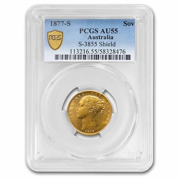 1877-S Australia Gold Sovereign Young Victoria Shield AU-55 PCGS ...