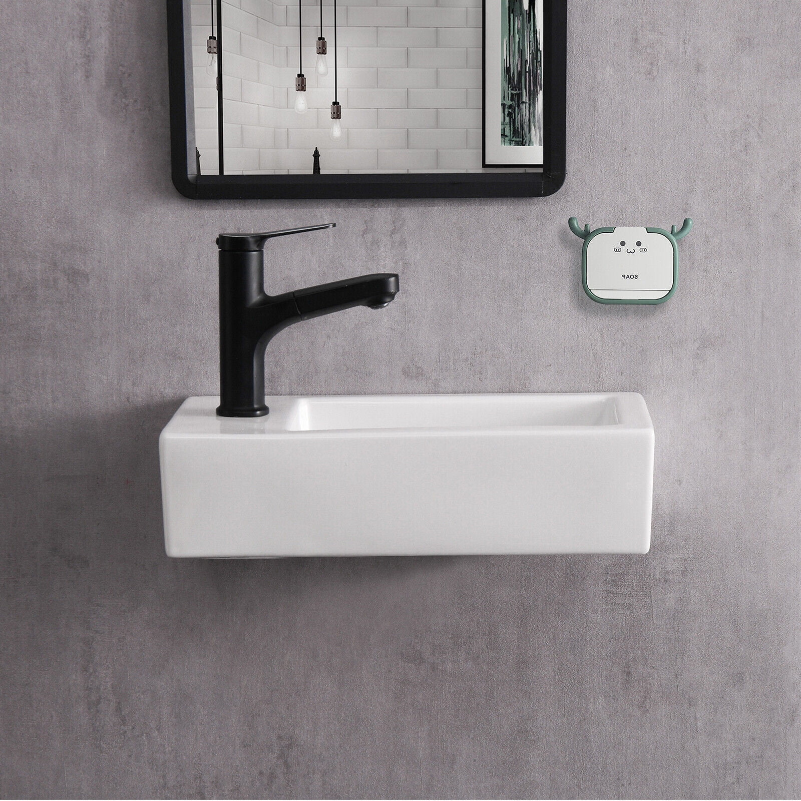 Small Corner Bathroom Sink with Pop-Up Drain Wall Mounted Rectangle ...