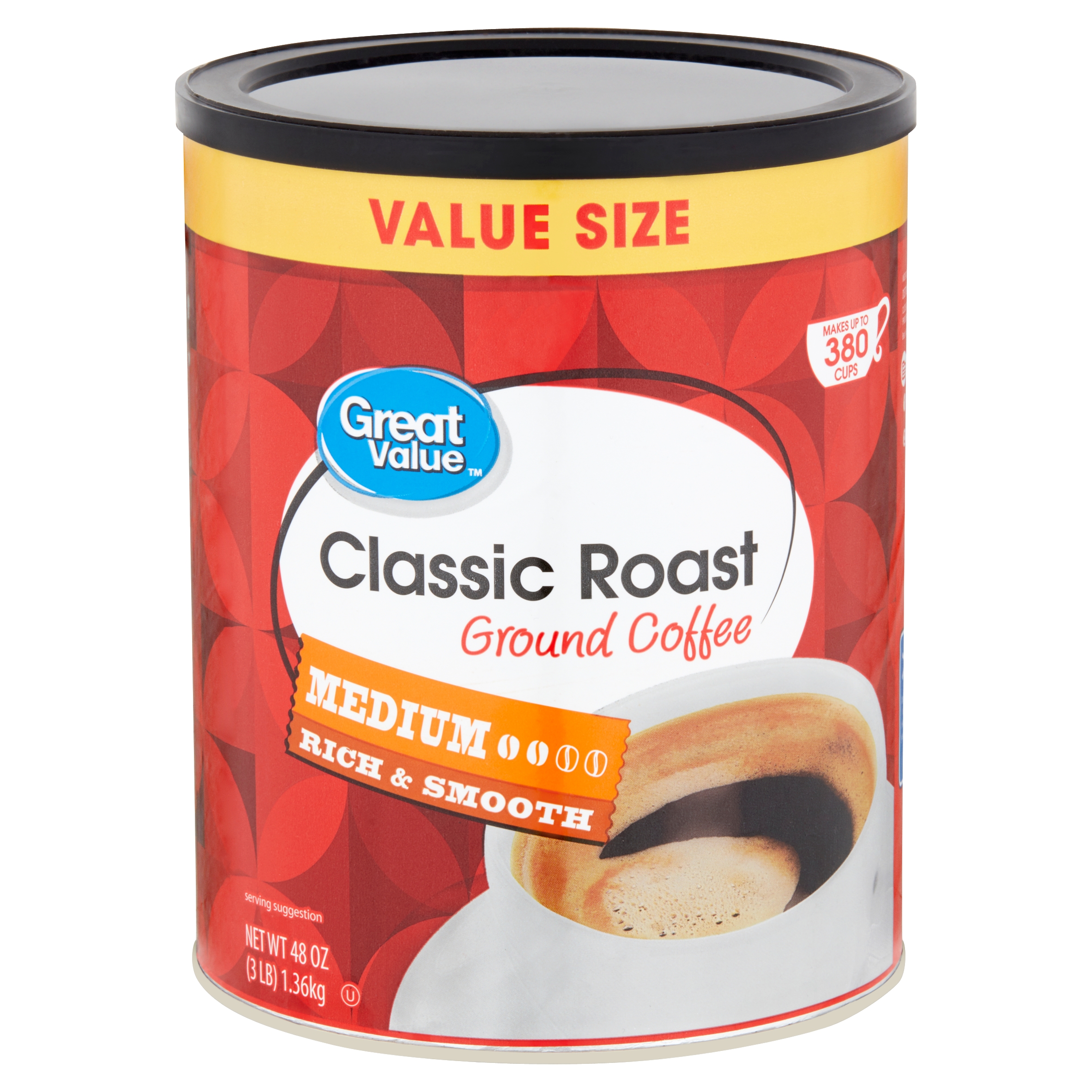 Great Value Classic Roast Medium Ground Coffee Value Size 48 Oz