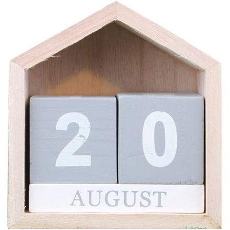 SHTUUYINGG Vintage Wood Perpetual Calendar, Shabby Chic Blocks Desktop ...