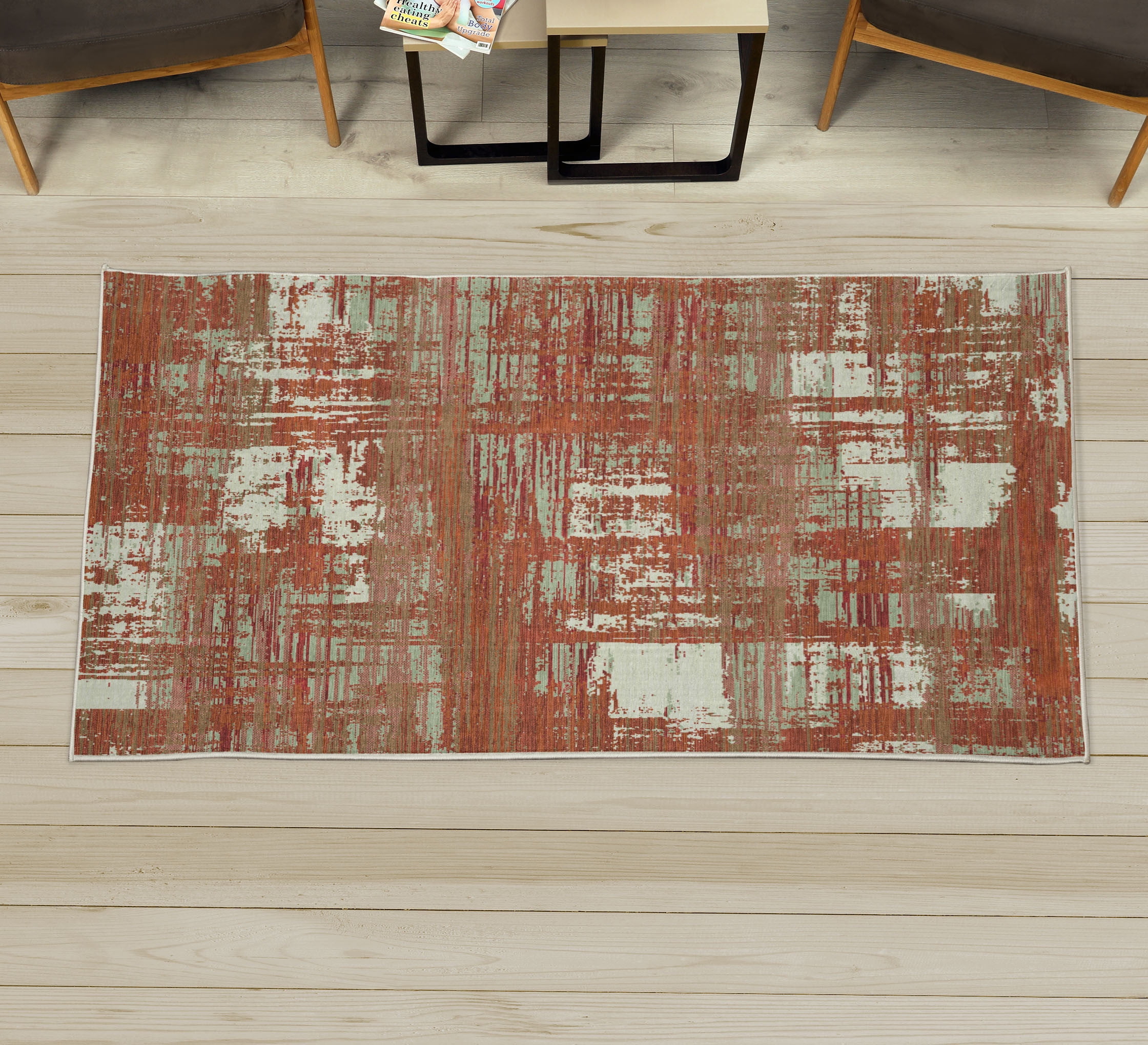 Modern Decorative Rug, Grunge Style Abstract Weathered Shapes Pixel ...