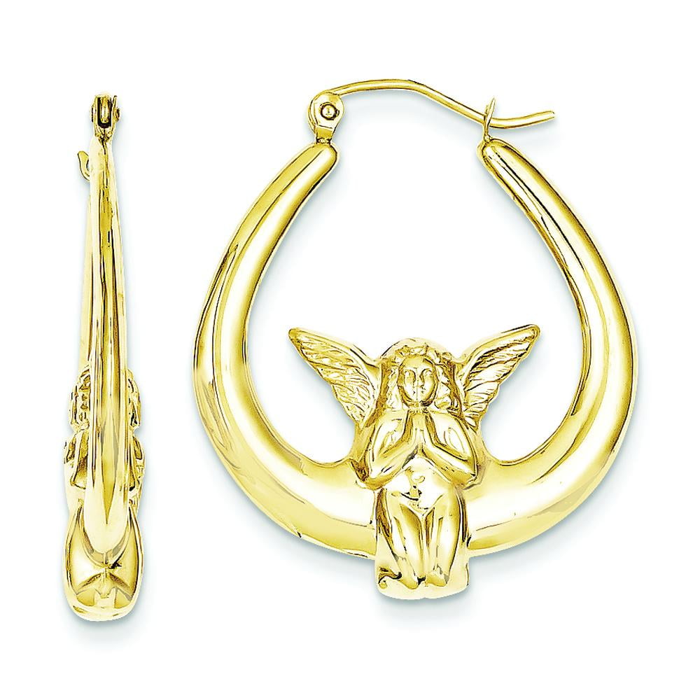 10K Gold Angel Hoop Earrings 19 x 4mm - Walmart.com