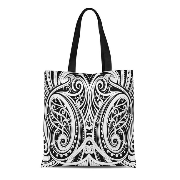 ASHLEIGH Canvas Tote Bag Pattern Maori Ethnic Tattoo Polynesian Tribal ...