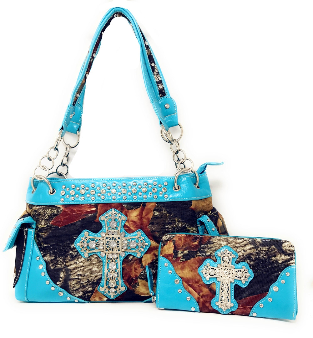 Premium Rhinestone Western Camouflage Cross Womens Shoulder Handbag ...