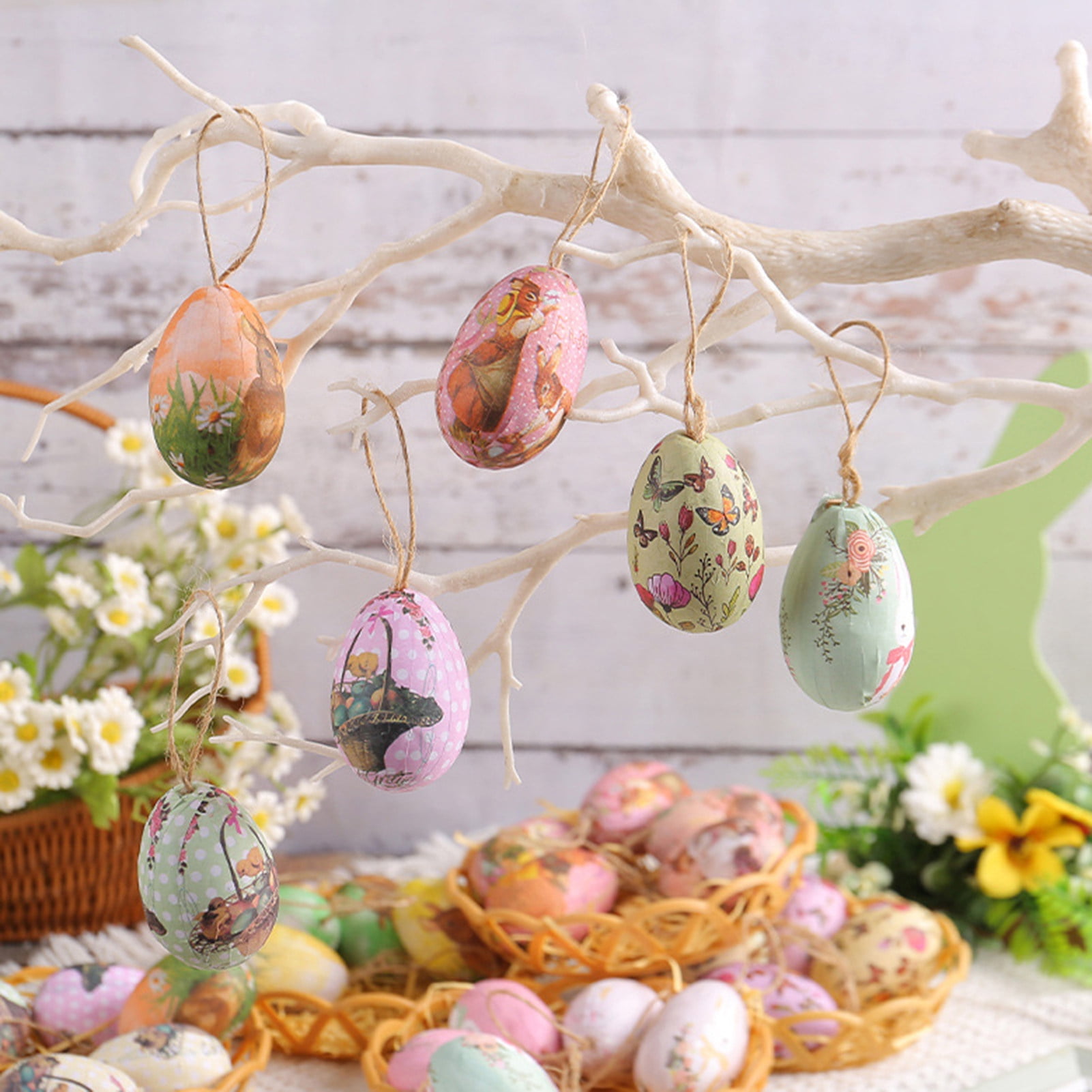 YAOMOBB Plastic Easter Eggs with Basket 7Pcs/Set Colorful Bunny Painted ...