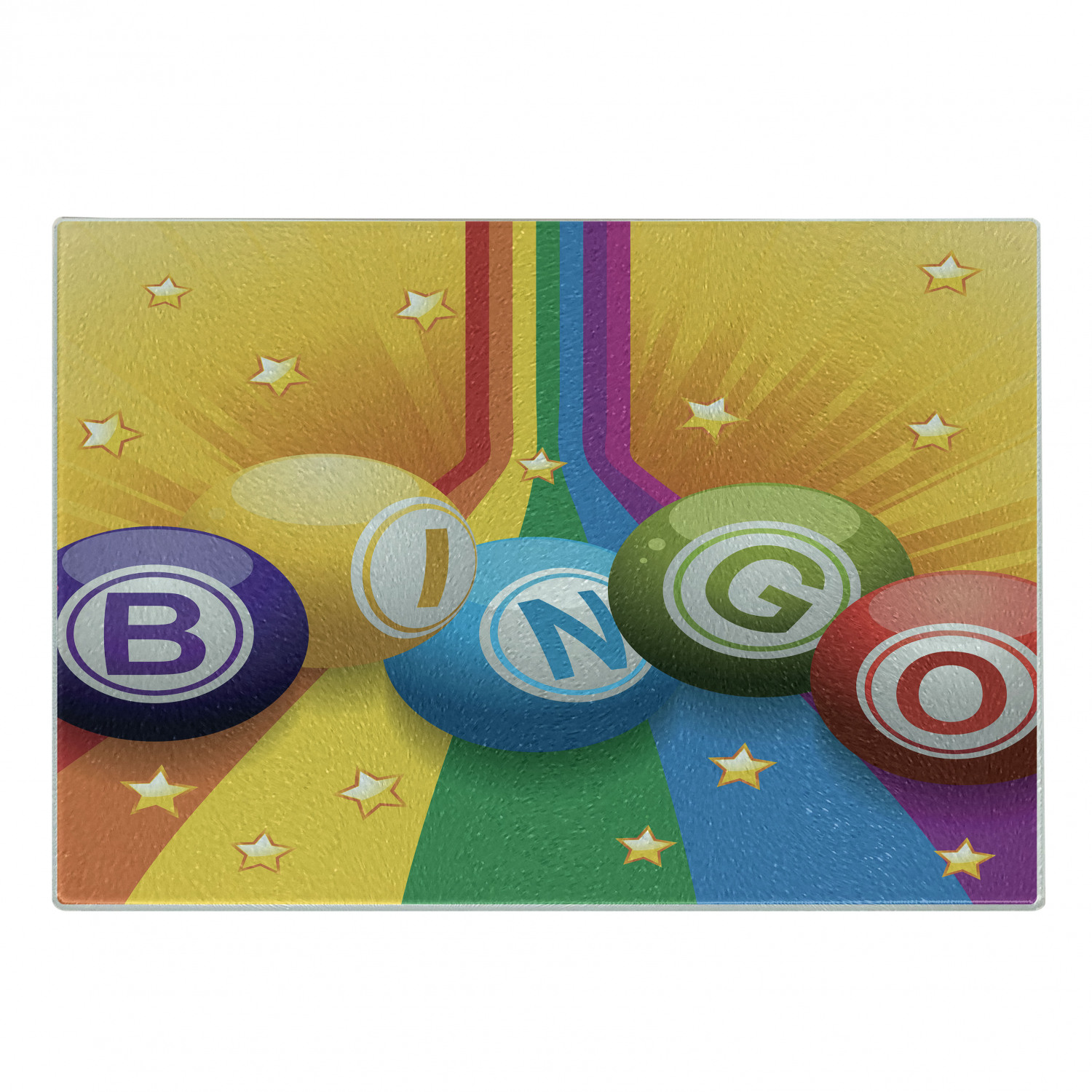 Bingo Cutting Board, Colorful Bingo Balls on Rainbow over Yellow ...