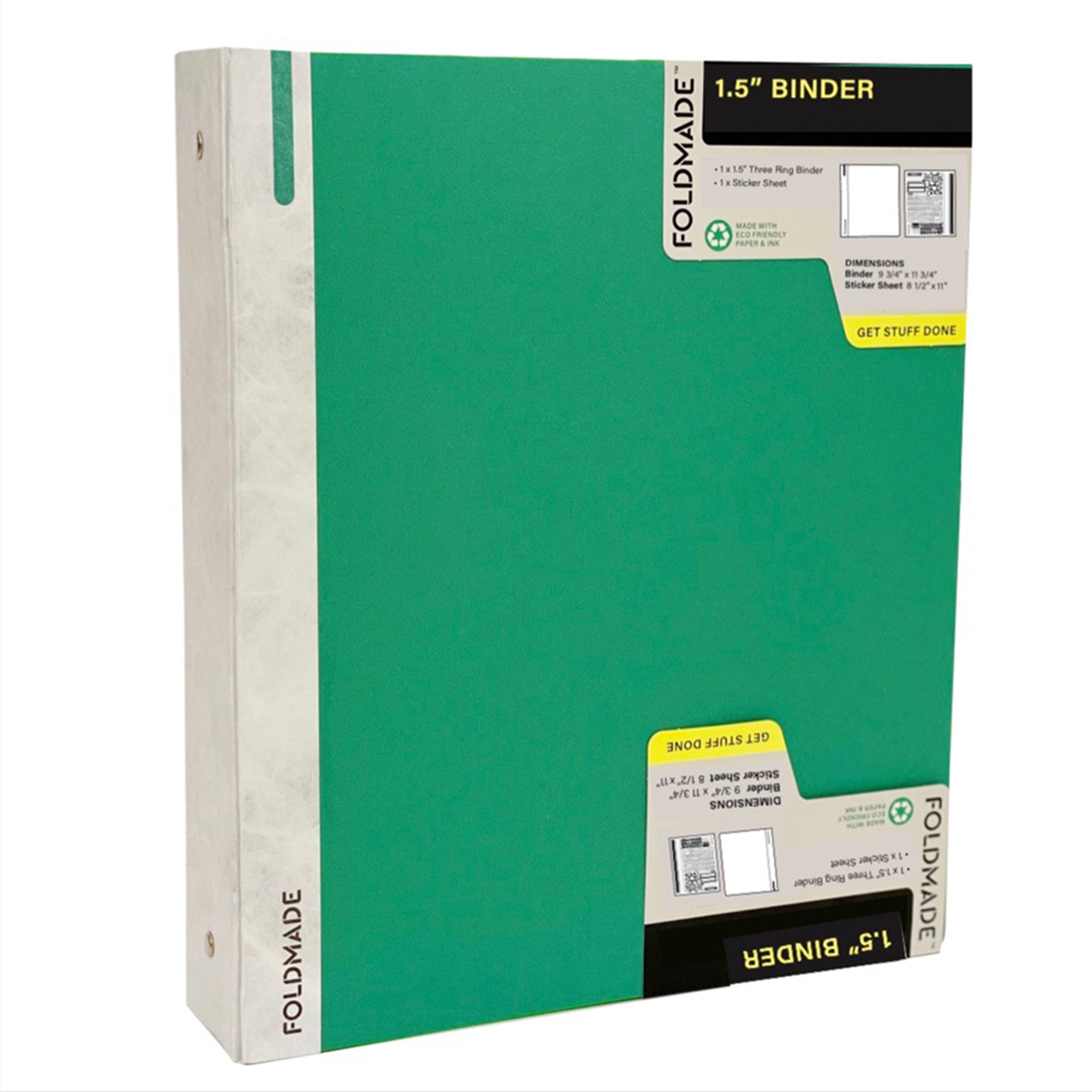 Foldmade Paperboard 3-Ring Binder and Folder, 1.5" Malibu Green, 275 ...