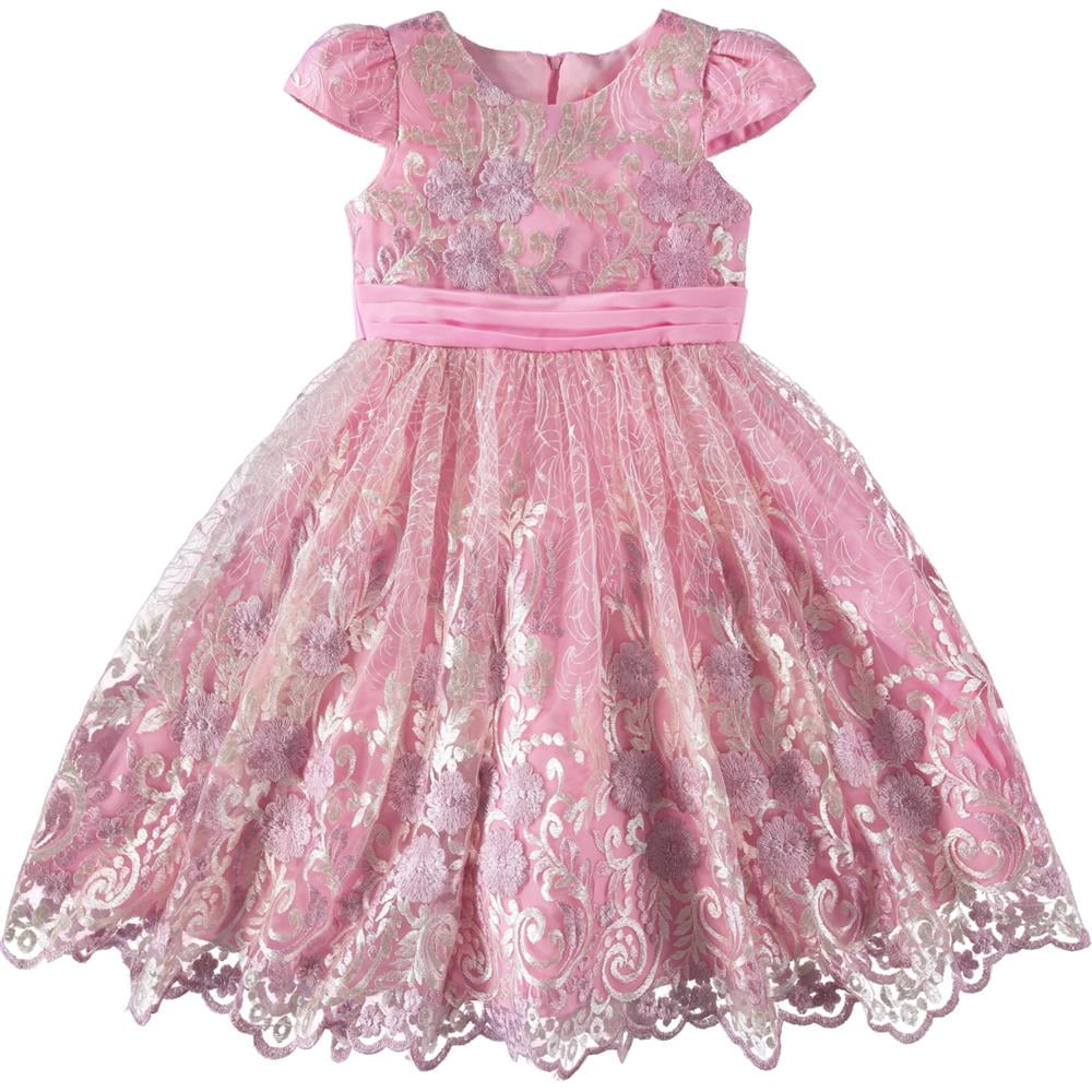 Cyndeelee Girls 7-16 Cap Sleeve Floral Embroidered Layover Banded Party ...