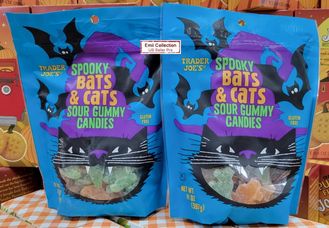 Trader Joe's Spooky Bats & Cats Sour Gummy Candies 14oz 397g (Two Bags ...