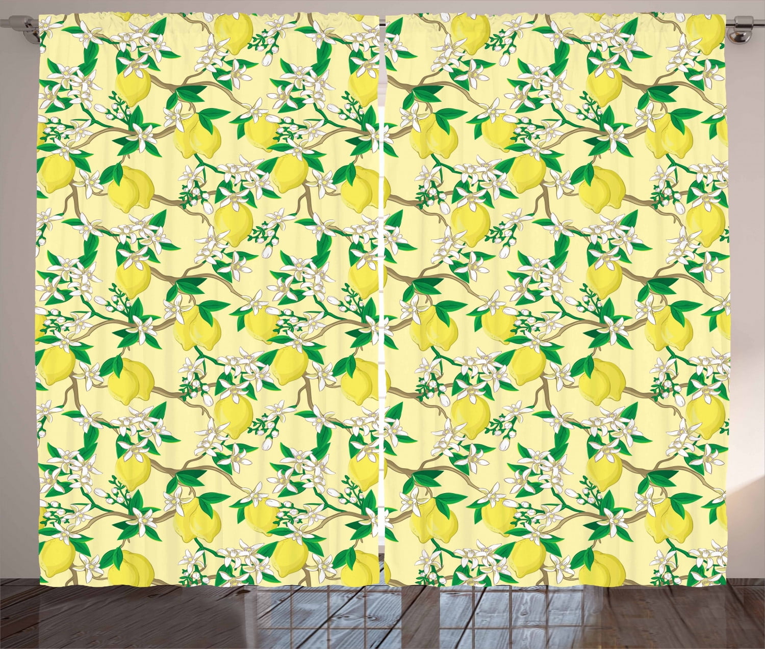 Lemons Curtains 2 Panels Set, Blooming Lemon Flowers on Tree Branches ...