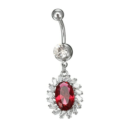 Navel Steel Belly Button Rings Red Crystal Belly Bars Dangle Body ...