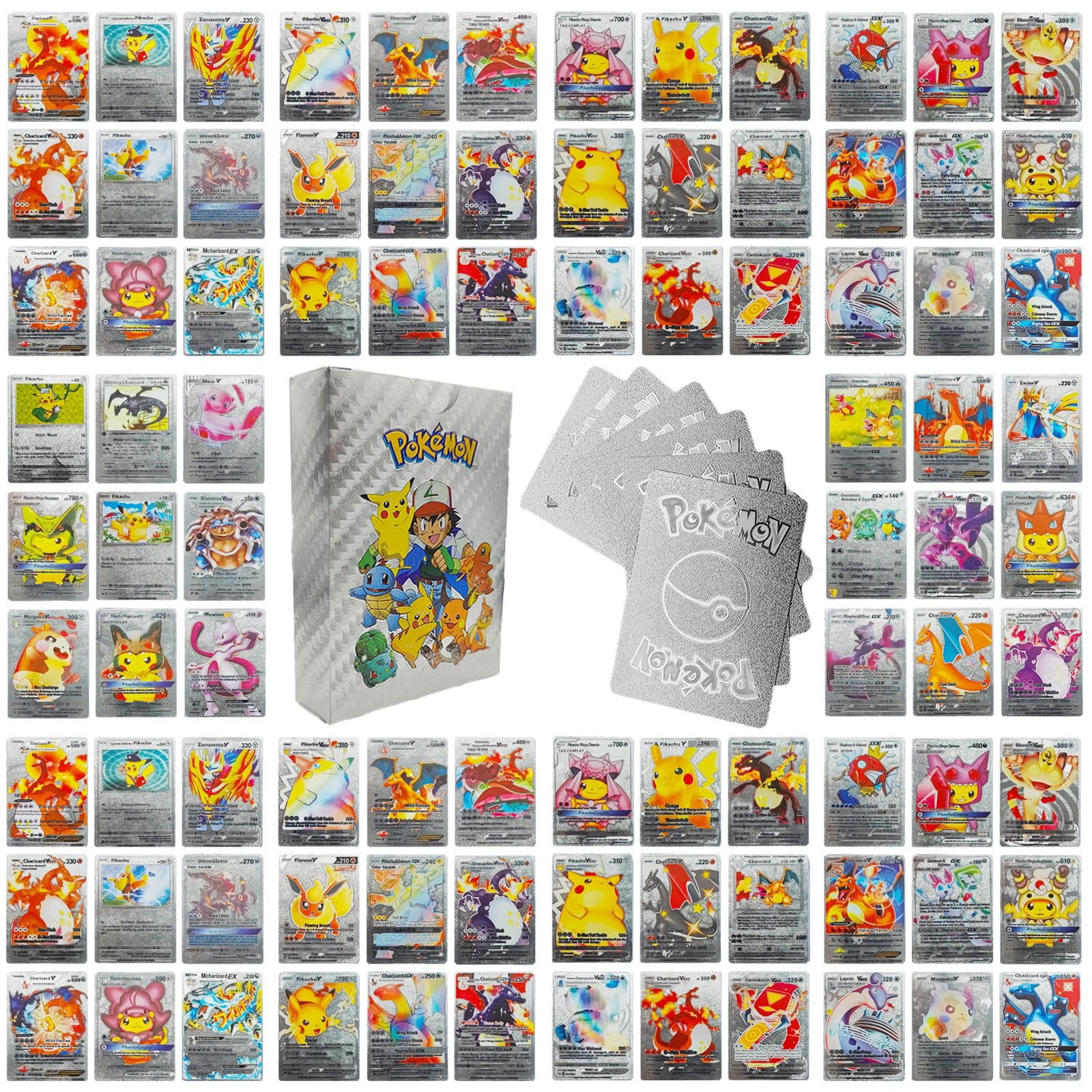 55 Pcs TCG Gold Foil Assorted Cards, GX V-Vmax DX Charizard Card Common ...