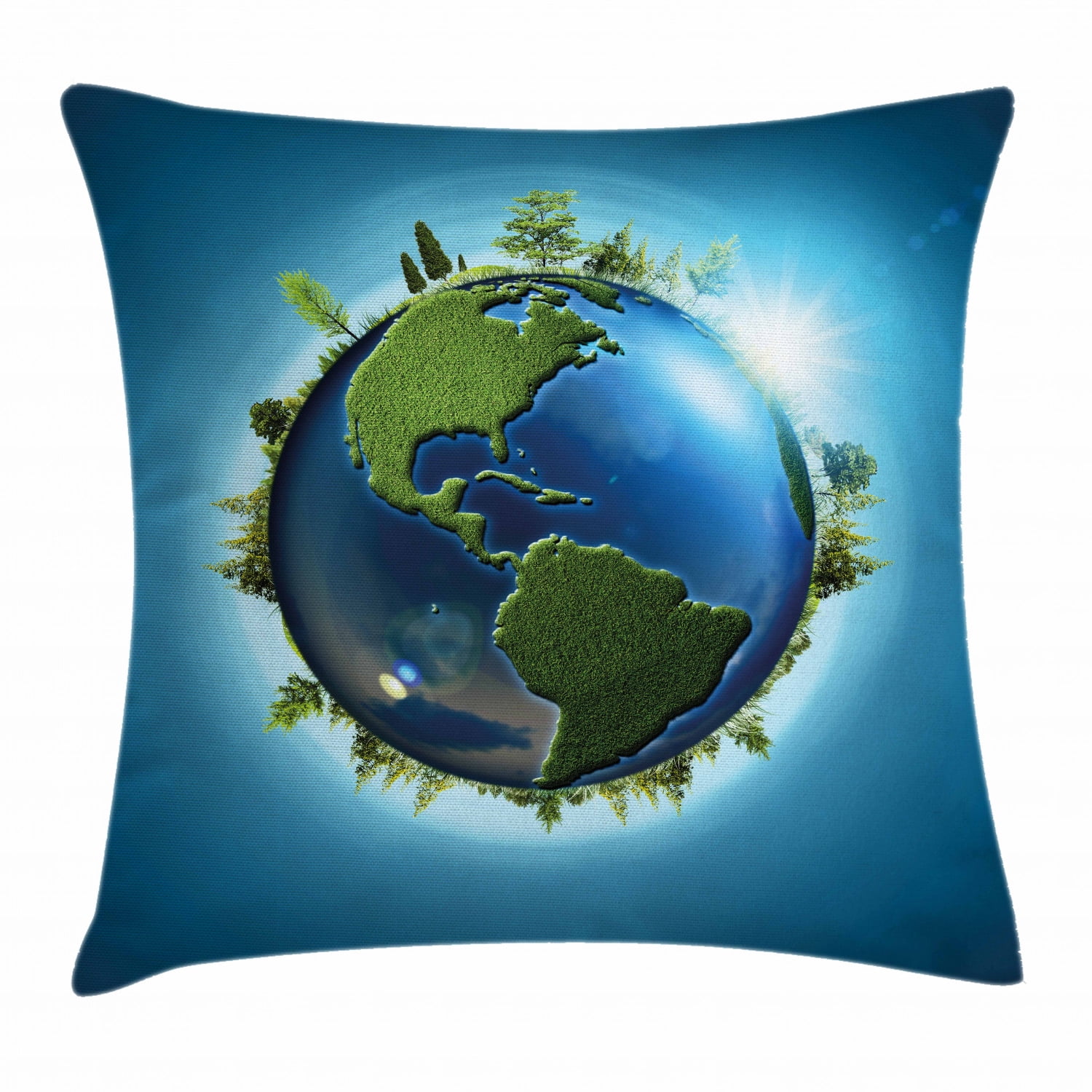Earth Throw Pillow Cushion Cover, Planet Covered with Blue Seas and ...