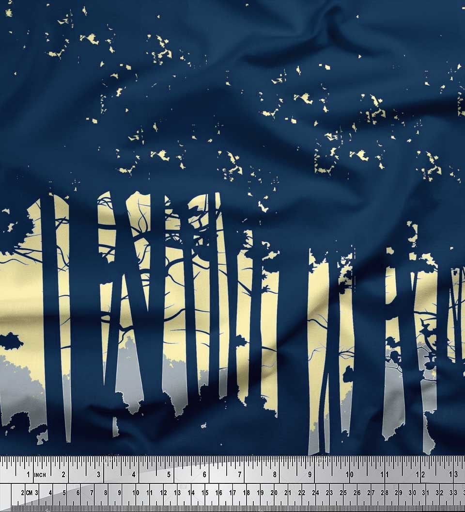 Soimoi Modal Satin Fabric Tree Nature Print Fabric by the Yard 42 Inch ...