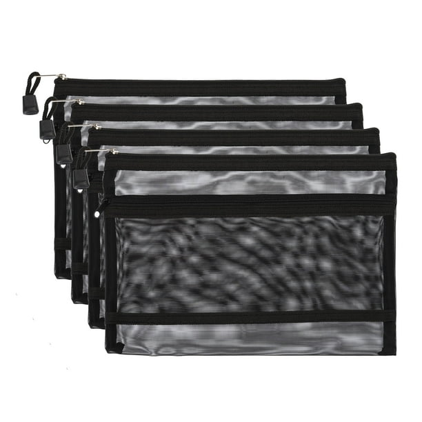 Uxcell Mesh Zipper Bags A5 Nylon Makeup Pouches Dual Zipper Bag, Black ...