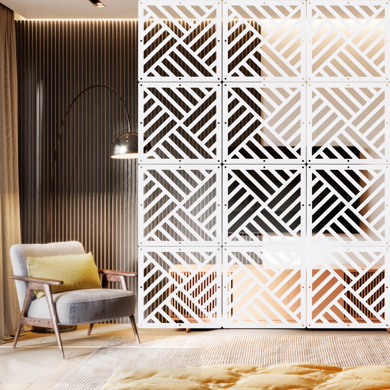 12/24 PCS Hanging Room Divider Thick Wall Screen Panels Floral Carving ...