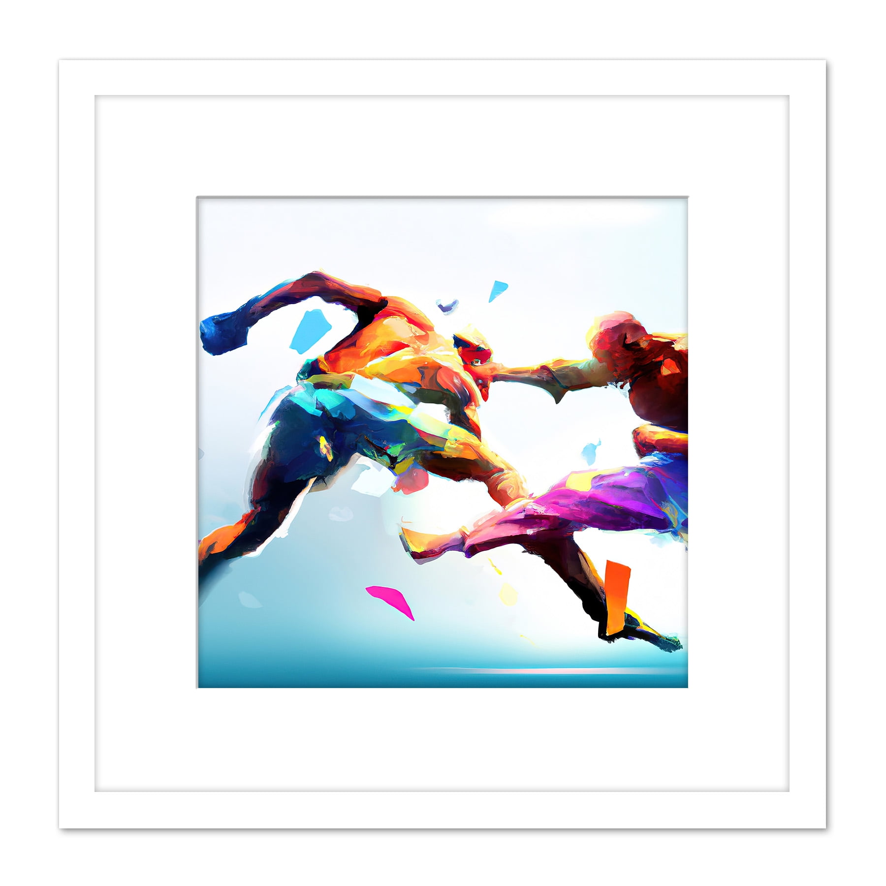 Cage Fighting Kickboxing Martial Arts Action Painting Square Wooden ...