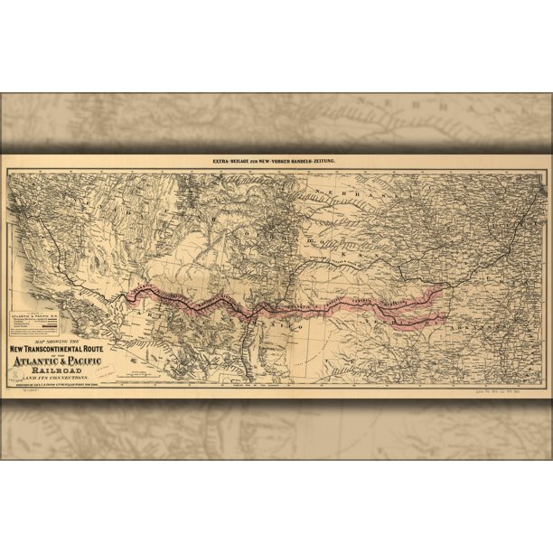 24"x36" Gallery Poster, Map atlantic & pacific transcont. Railroad 1883 ...