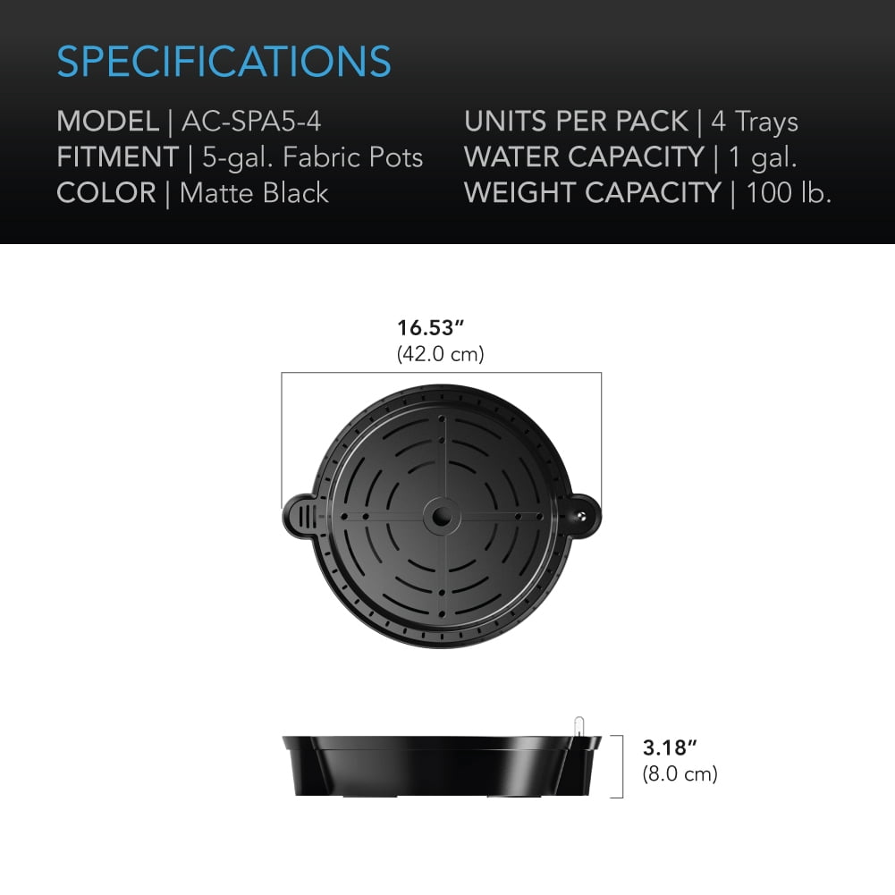 Buy AC Infinity Self-Watering Fabric Pot Base, 4-Pack Auto-Irrigation ...
