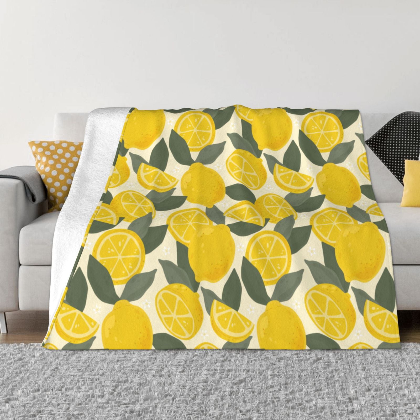 XMXT Throw Blanket, Yellow Fun Lemon Print Machine Washable Blankets ...