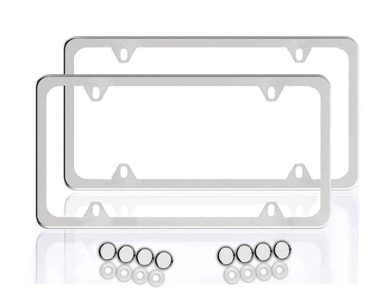 2 Pack Car Polishing Slim Silver License Plate Frame 4 Holes with ...